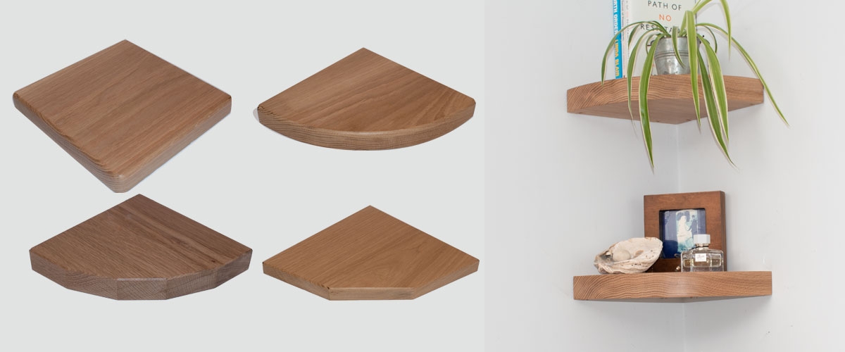 Quarter radius oak floating corner Shelf